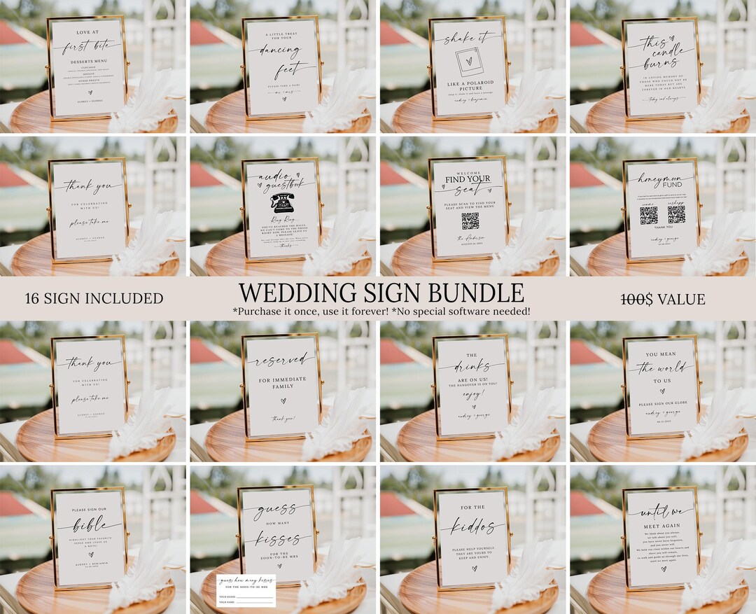Minimalist Wedding Sign Bundle Template, Wedding Table Signs Package ...