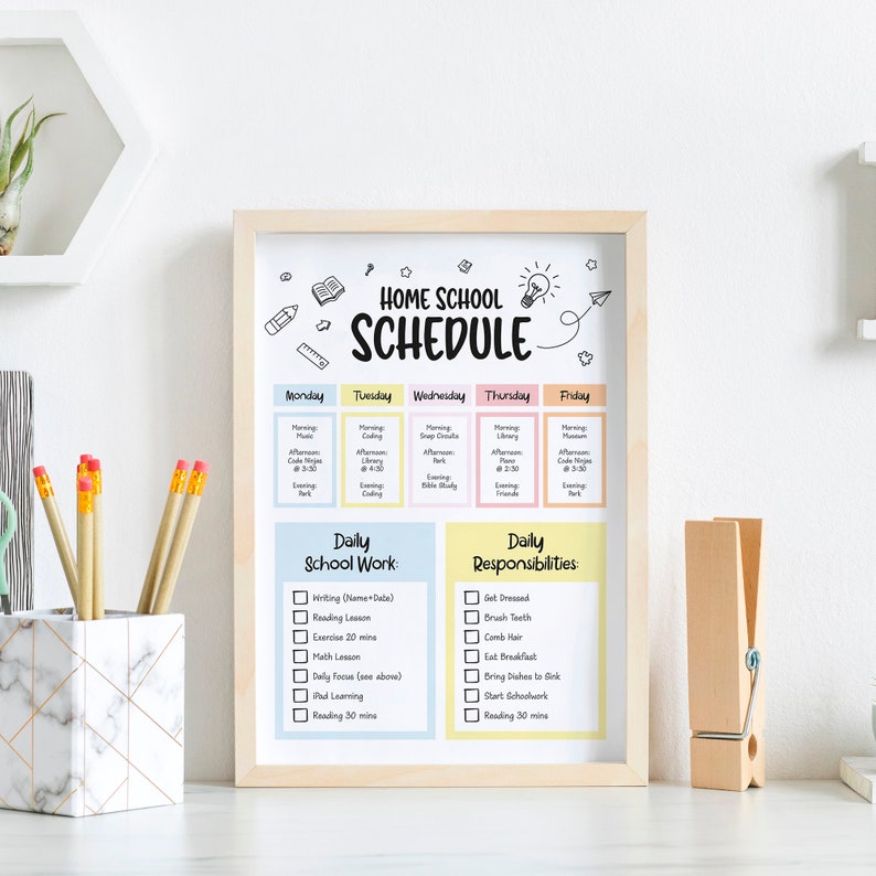 Homeschool Schedule, Chart for Kids Editable, Printable Daily Planner ...