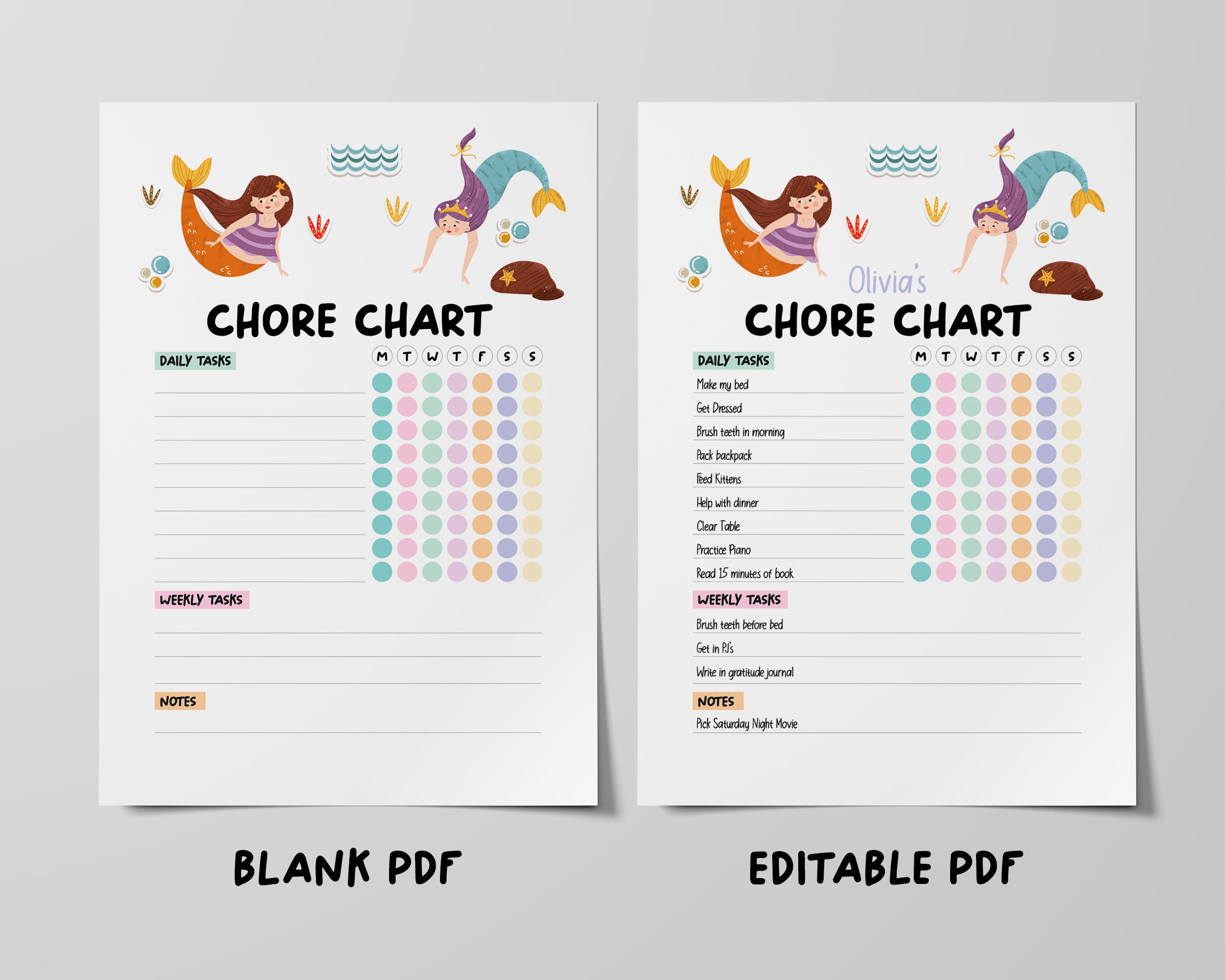 Daily Checklist for Kids, Editable Daily Chore Chart for Kids, Cute ...