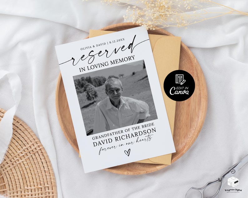 Reserved in Loving Memory Sign Template, Reserved Seat Sign Loving ...