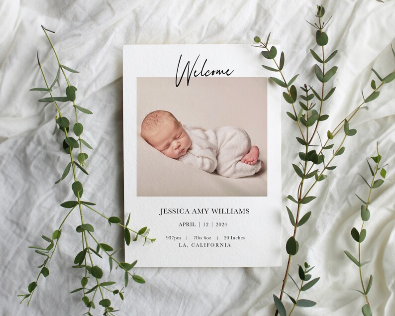 Custom Baby Photo Name Design, Printable Birth Postcard for Family ...