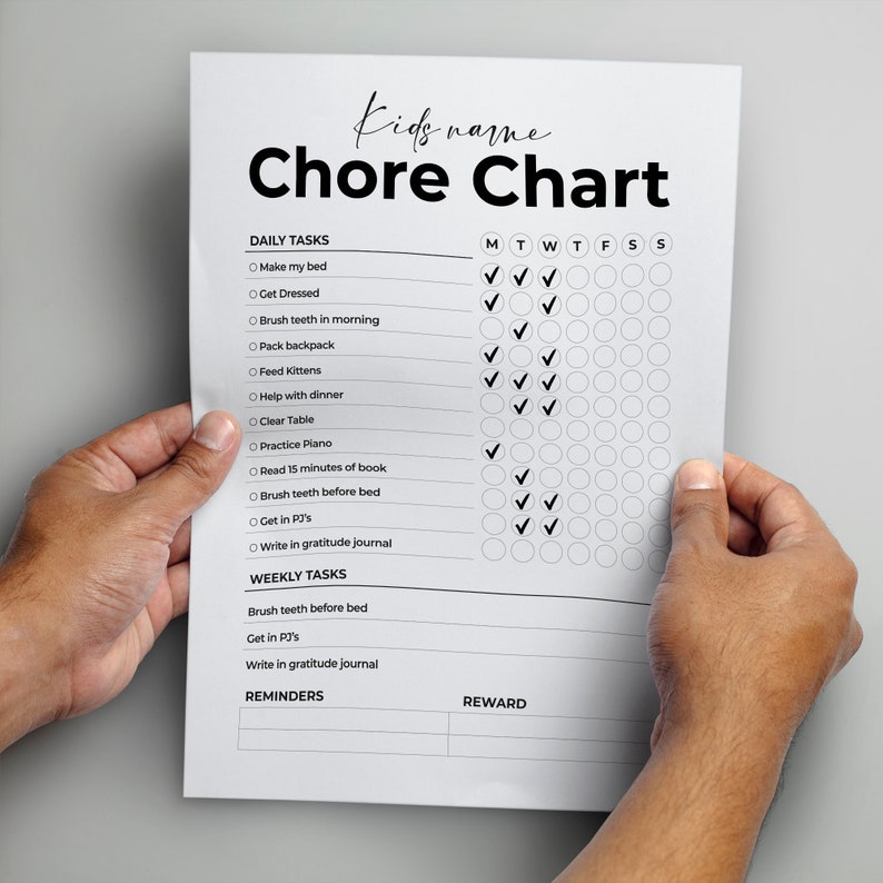 Editable Chore Chart for Kids, Digital Planner, Daily Responsibility ...