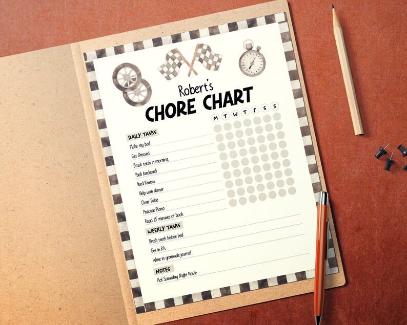 Editable Daily Chore Chart, Cute Racing Car Theme Behavior Chart for ...