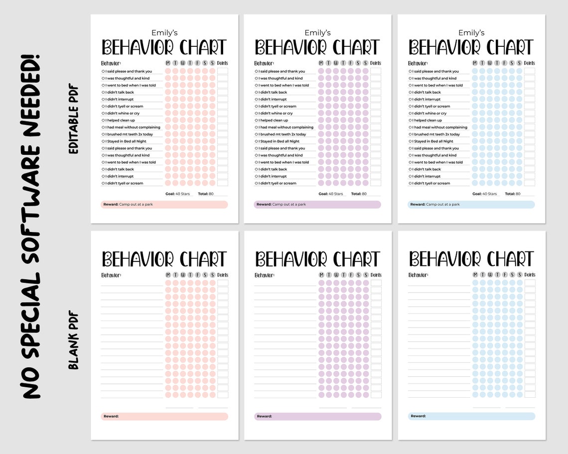 Editable Behavior Reward Chart for Kids, Good Behavior Tracking ...