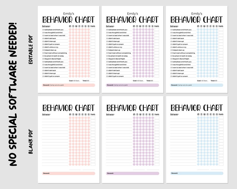 Editable Behavior Reward Chart for Kids, Good Behavior Tracking ...