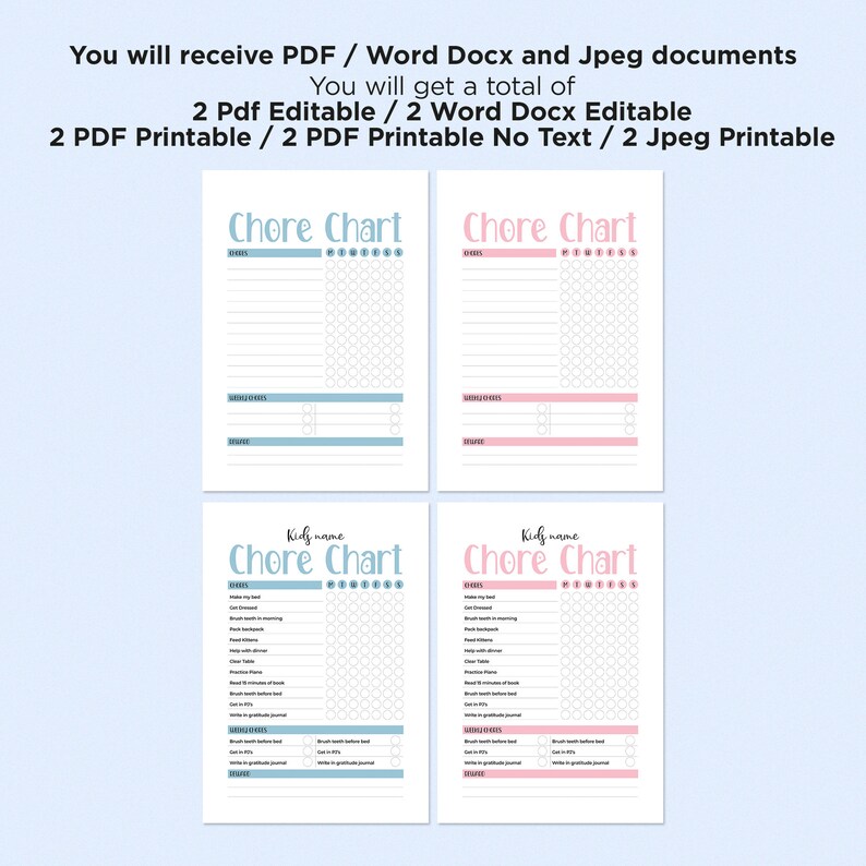 Editable Chore Chart for Multiple Kids Printable Digital - Etsy