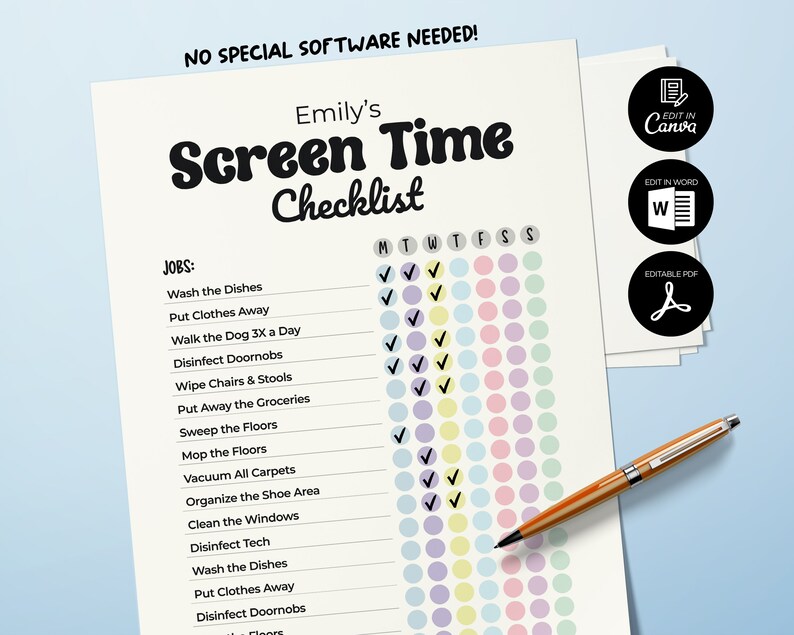 Editable Screen Time Chart Checklist, Daily Screen Time Schedule ...