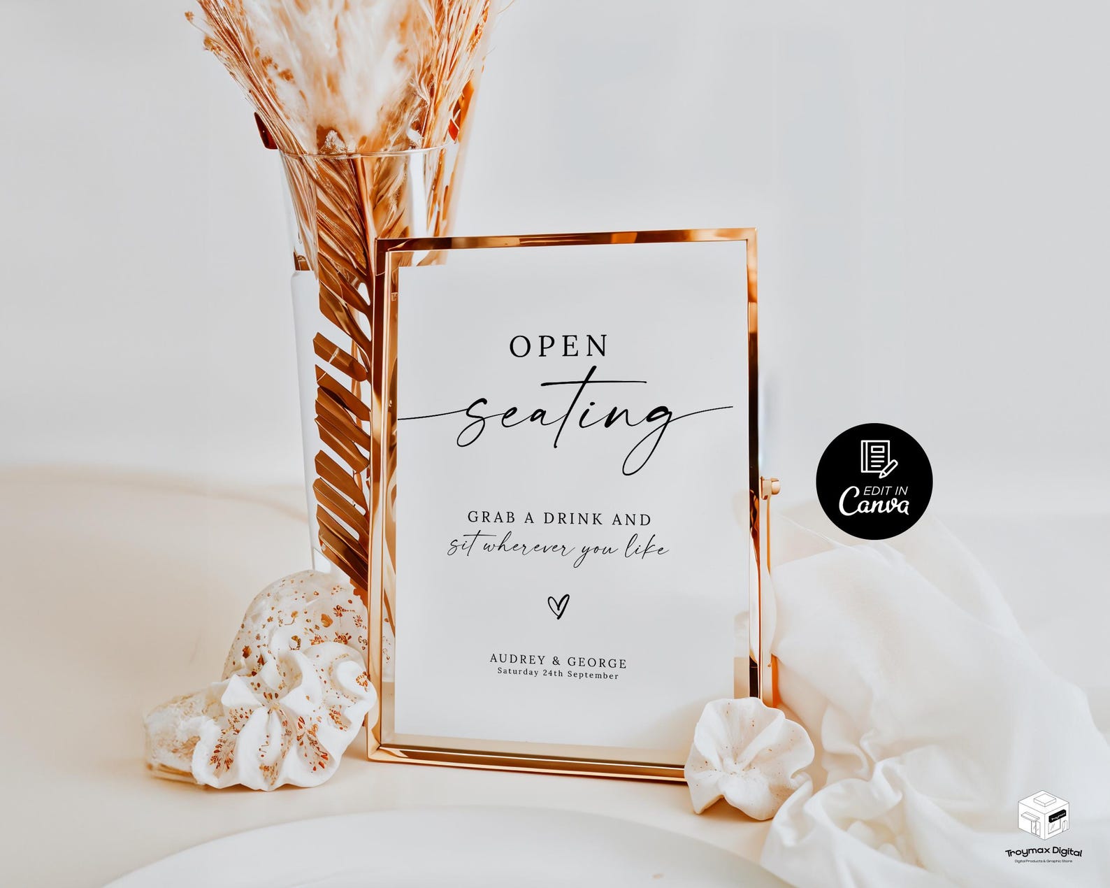 Minimalist Open Seating Wedding Sign Template, Modern Open Seating Sign ...