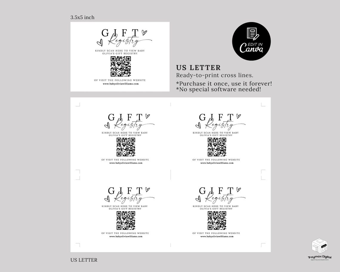 Baby Gift Registry Card With QR Code, Minimalist Baby Shower Registry ...