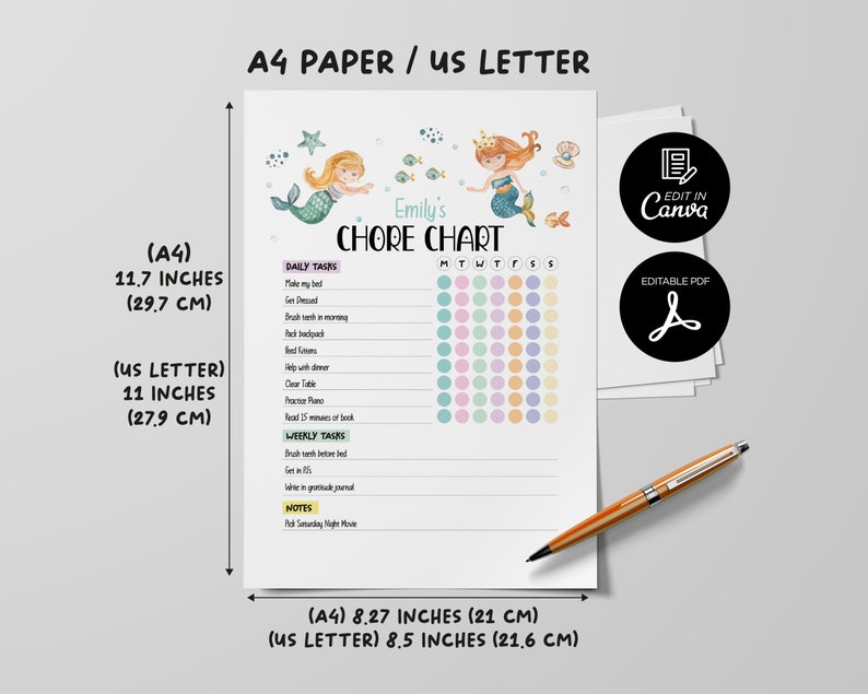 Editable Daily Chore Chart for Kids, Printable Daily Planner for Kids ...