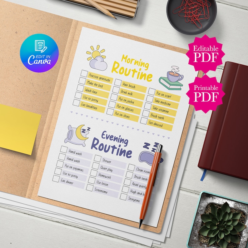 Daily Routine Chart for Kids, Toddler Morning Bedtime Routine Chart ...