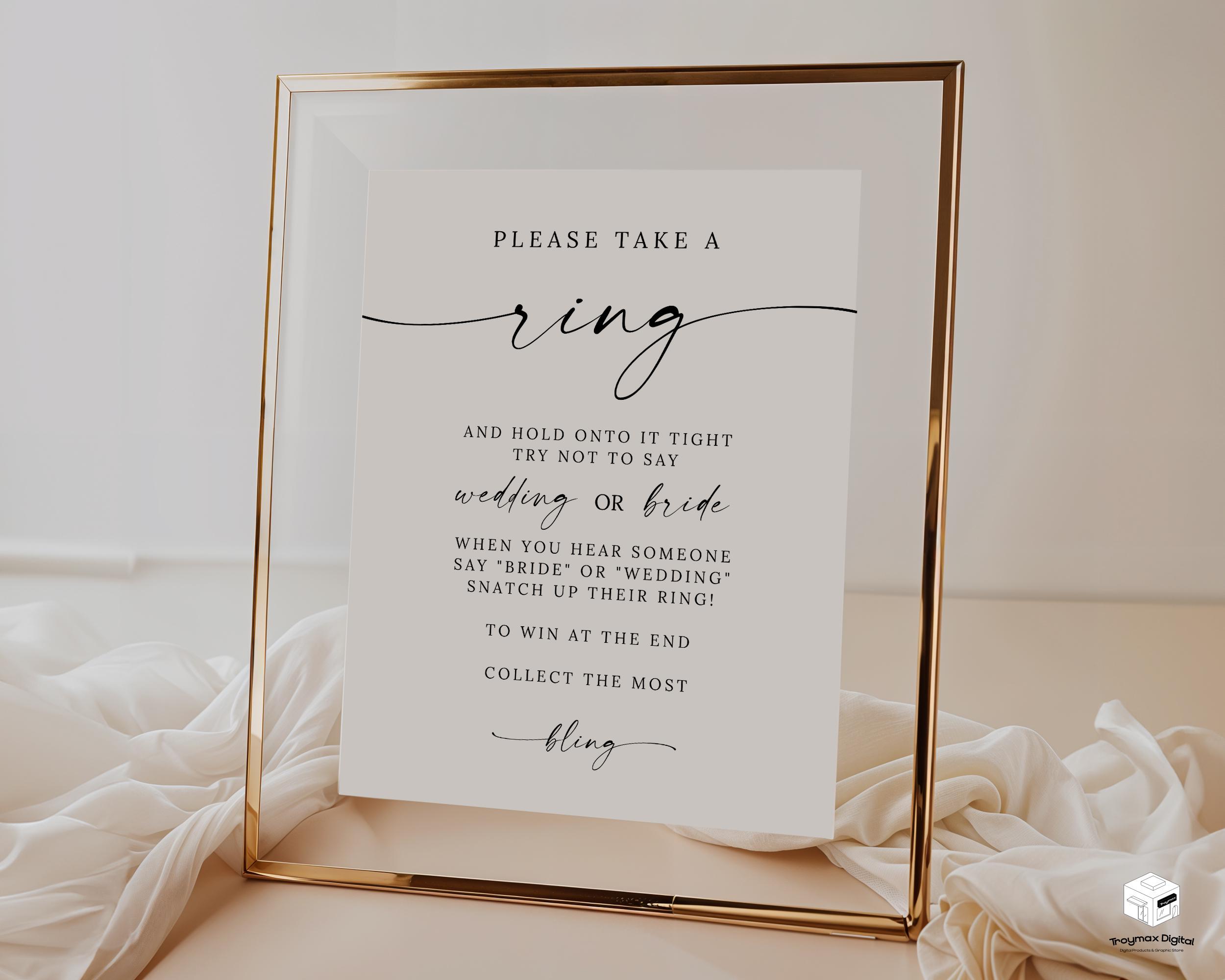 Bridal Shower Ring Game Sign, Minimalist Bridal Shower Party Game Sign ...