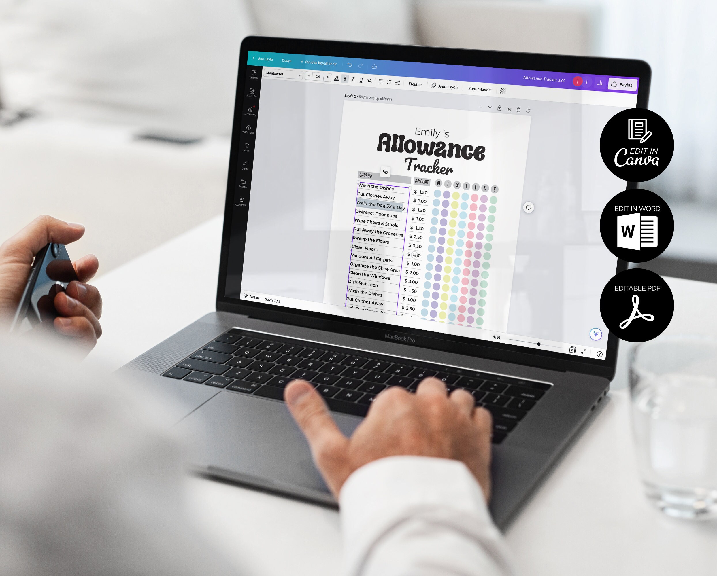 Editable Allowance Tracker Kids, Earn Money Chart, Daily Weekly ...