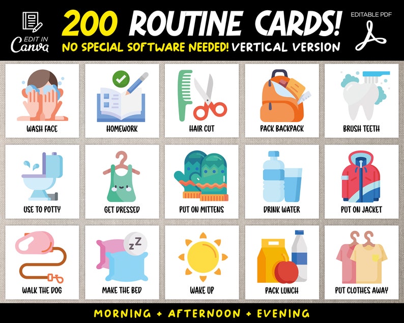 Editable Daily Routine Cards for Kids Printable Daily - Etsy Canada