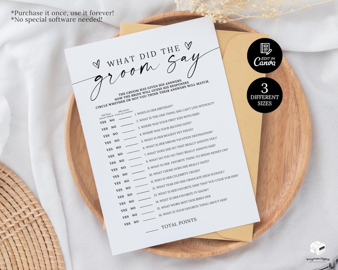 What Did the Groom Say Game, Bridal Shower Games Groom Say ...