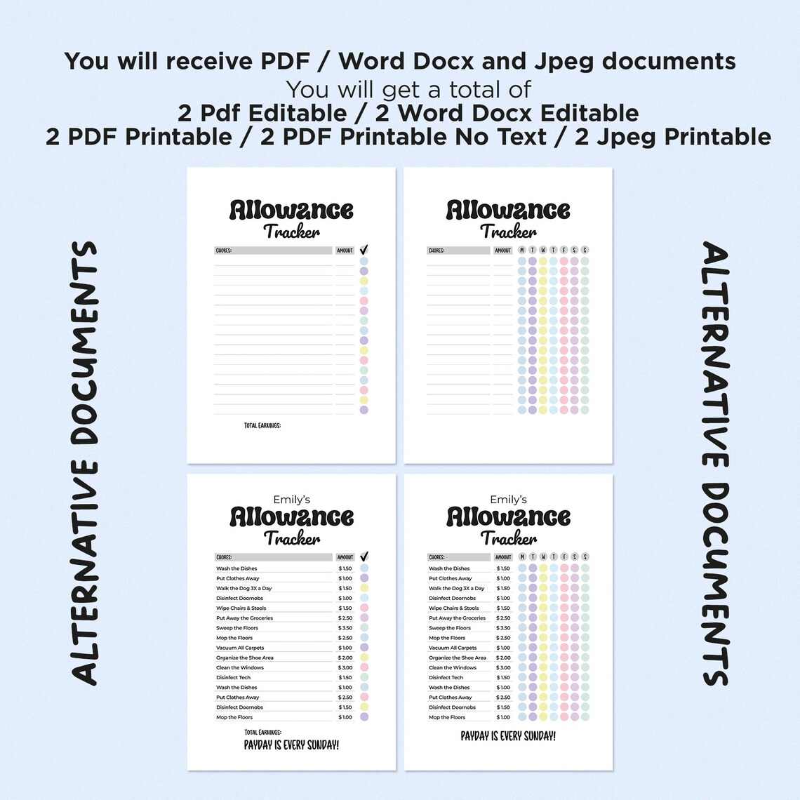 Editable Allowance Tracker Kids, Earn Money Chart, Daily Weekly ...