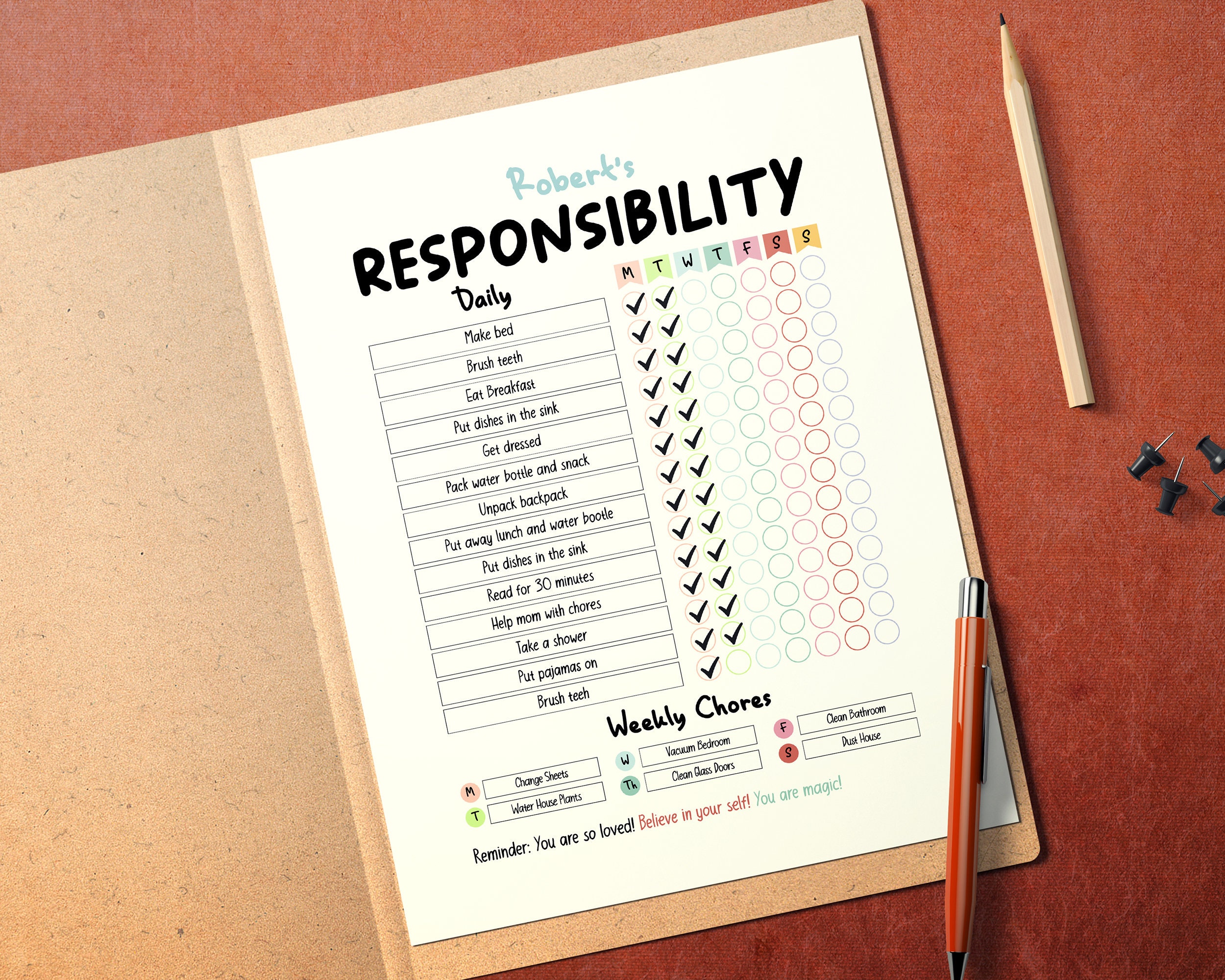 Kids Responsibility Chart Printable, Editable Daily Checklist ...