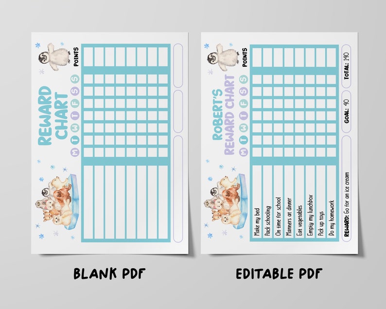 Editable Arctic Animals Reward Chart Printable Chore Chart - Etsy