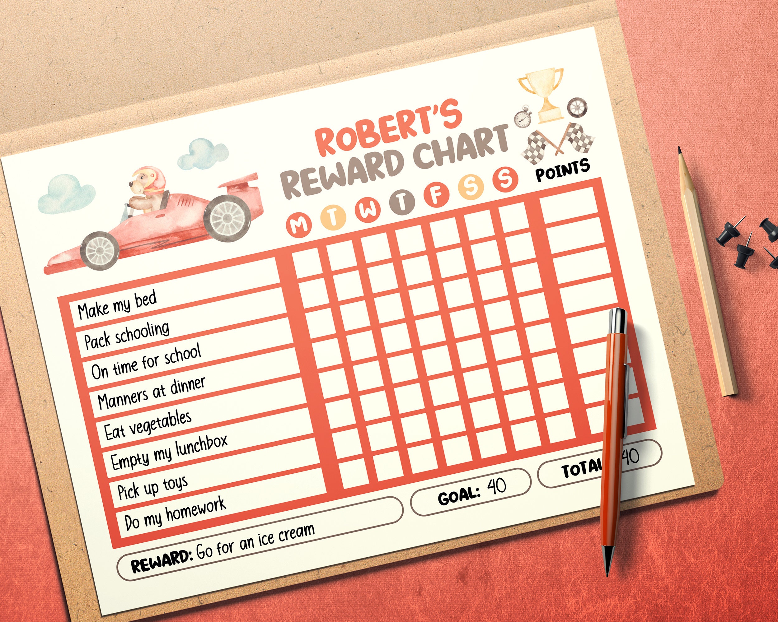 Editable Race Car Reward Chart Printable Chore Chart for - Etsy