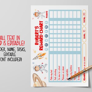 Editable Space Kids Reward Chart, Printable Chore Chart for Kids, Good ...