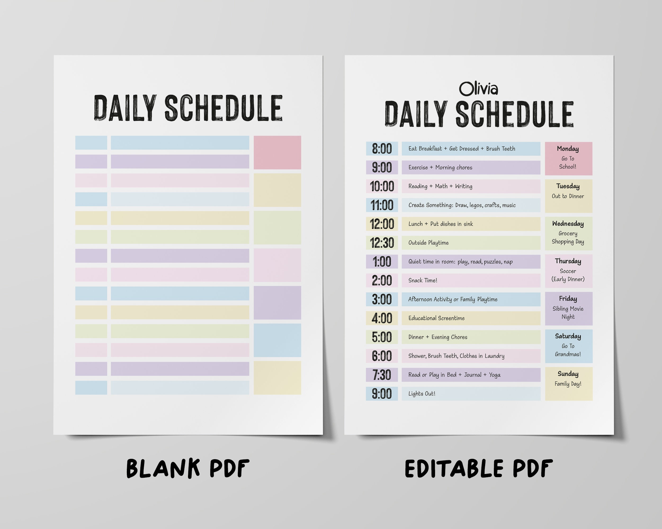 Editable Daily Schedule for Kids, Printable Daily Planner for Kids ...