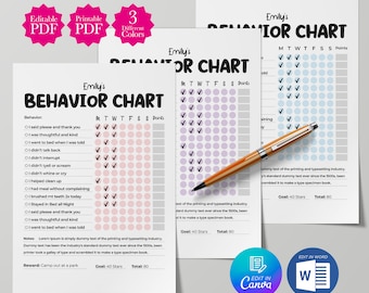 Editable Reward Chart for Kids, Good Behavior Tracking, Printable ...