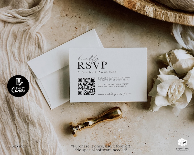 QR Code RSVP Card Set, Online Response Cards, Editable Printable ...