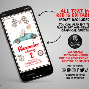 Editable Birthday Invitation for Kids, Car Driver Elephant Printable ...