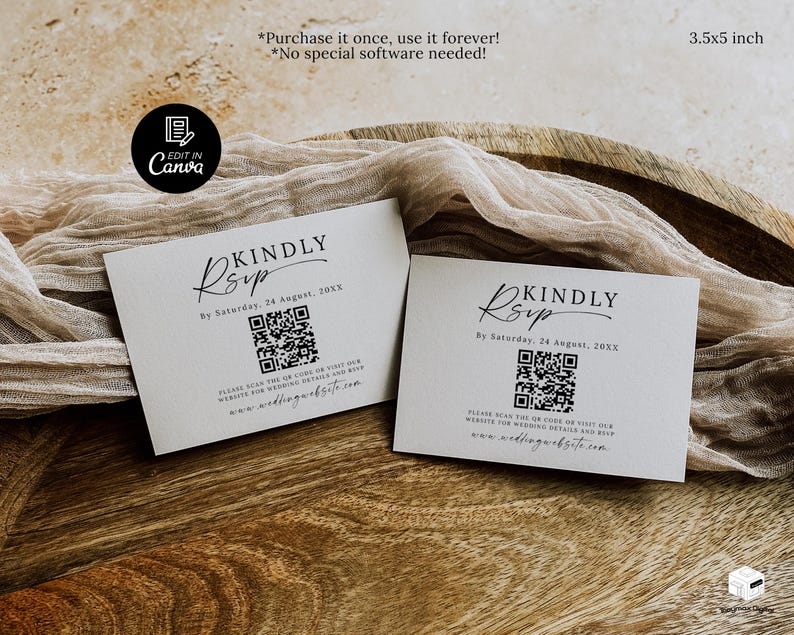 Editable Printable Wedding RSVP, QR Code RSVP Card Template, Online ...