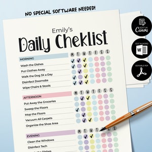 Editable Daily Checklist for Kids, Printable Daily Planner for Kids ...
