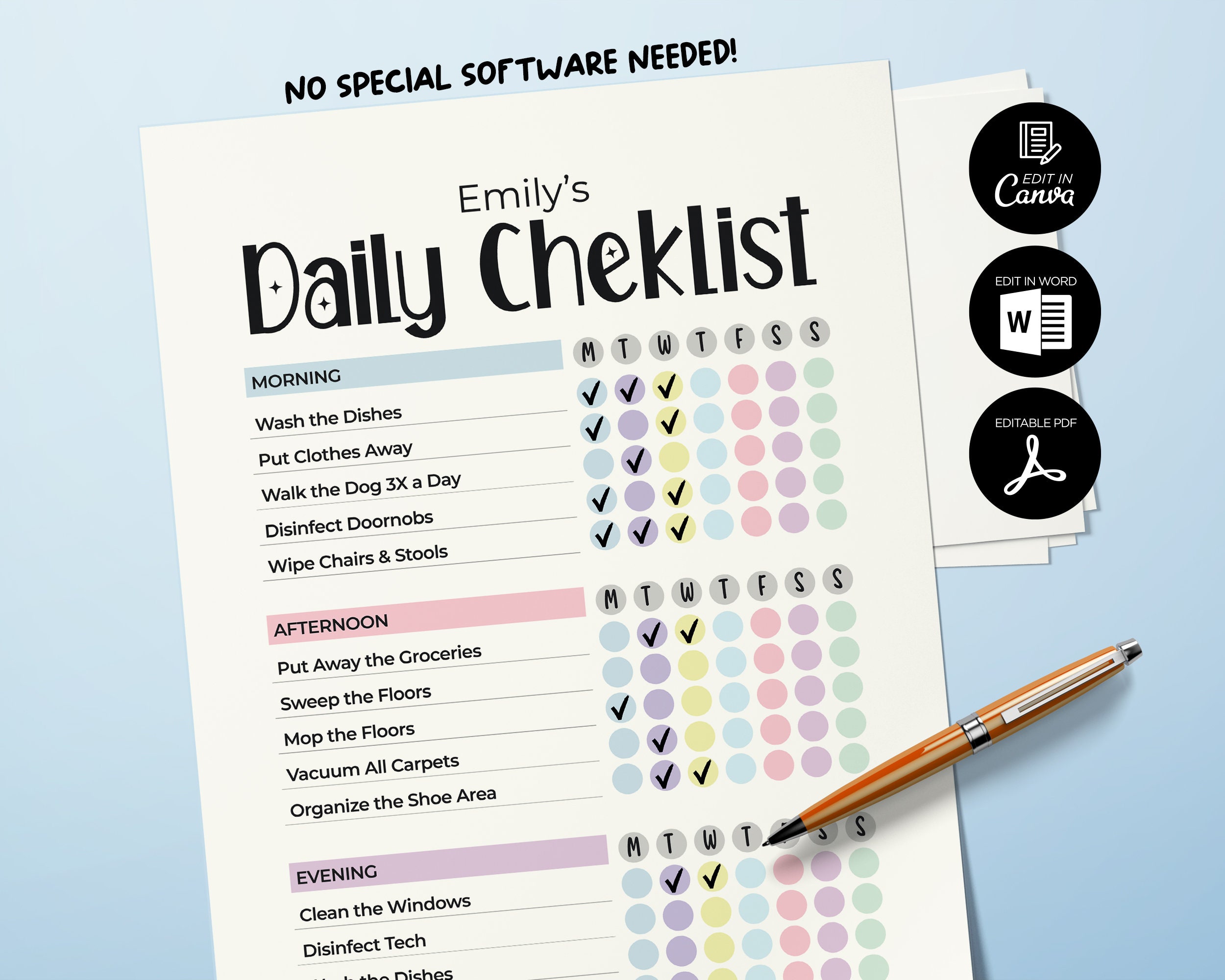Editable Daily Checklist for Kids, Printable Daily Planner for Kids ...