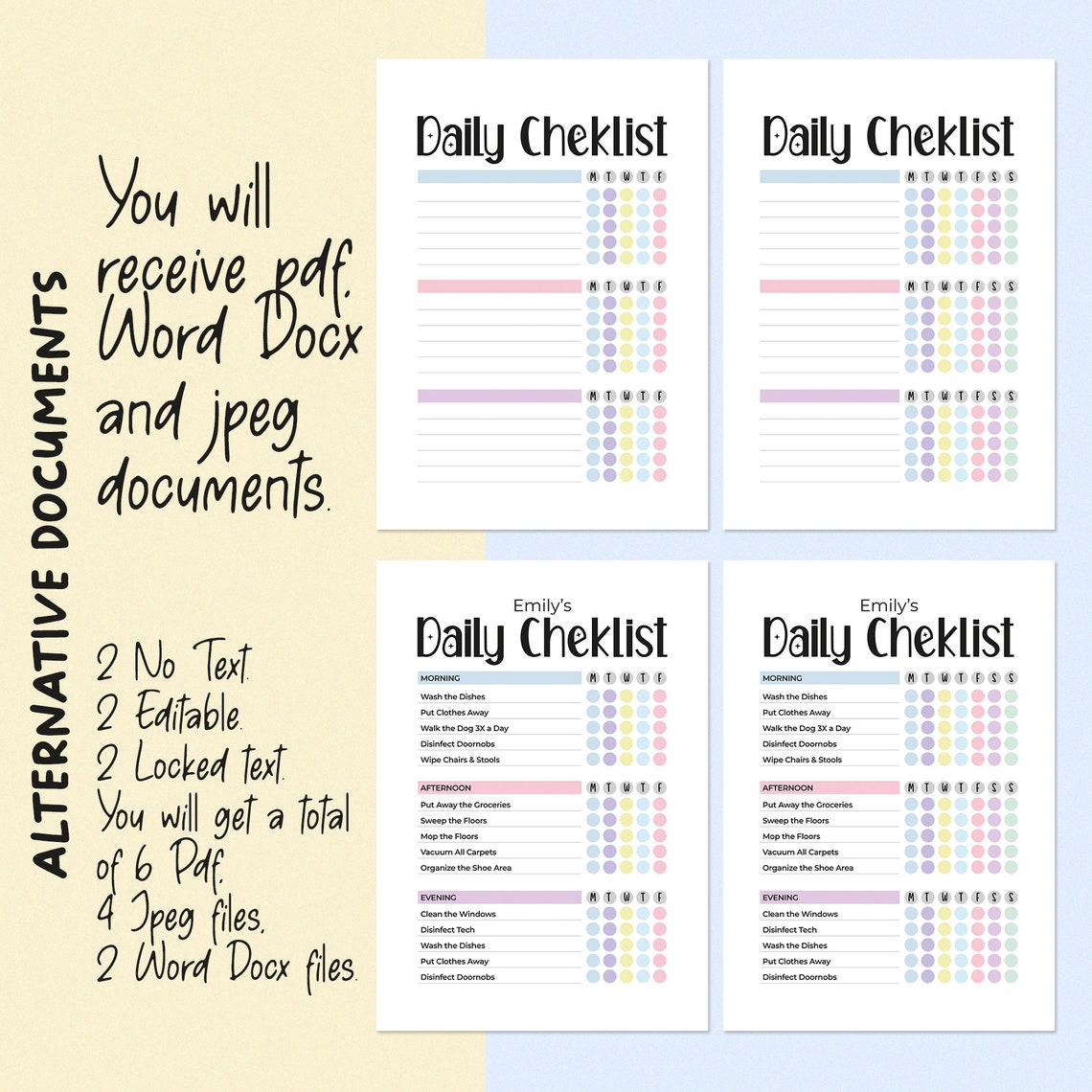 Editable Daily Checklist for Kids, Printable Daily Planner for Kids ...