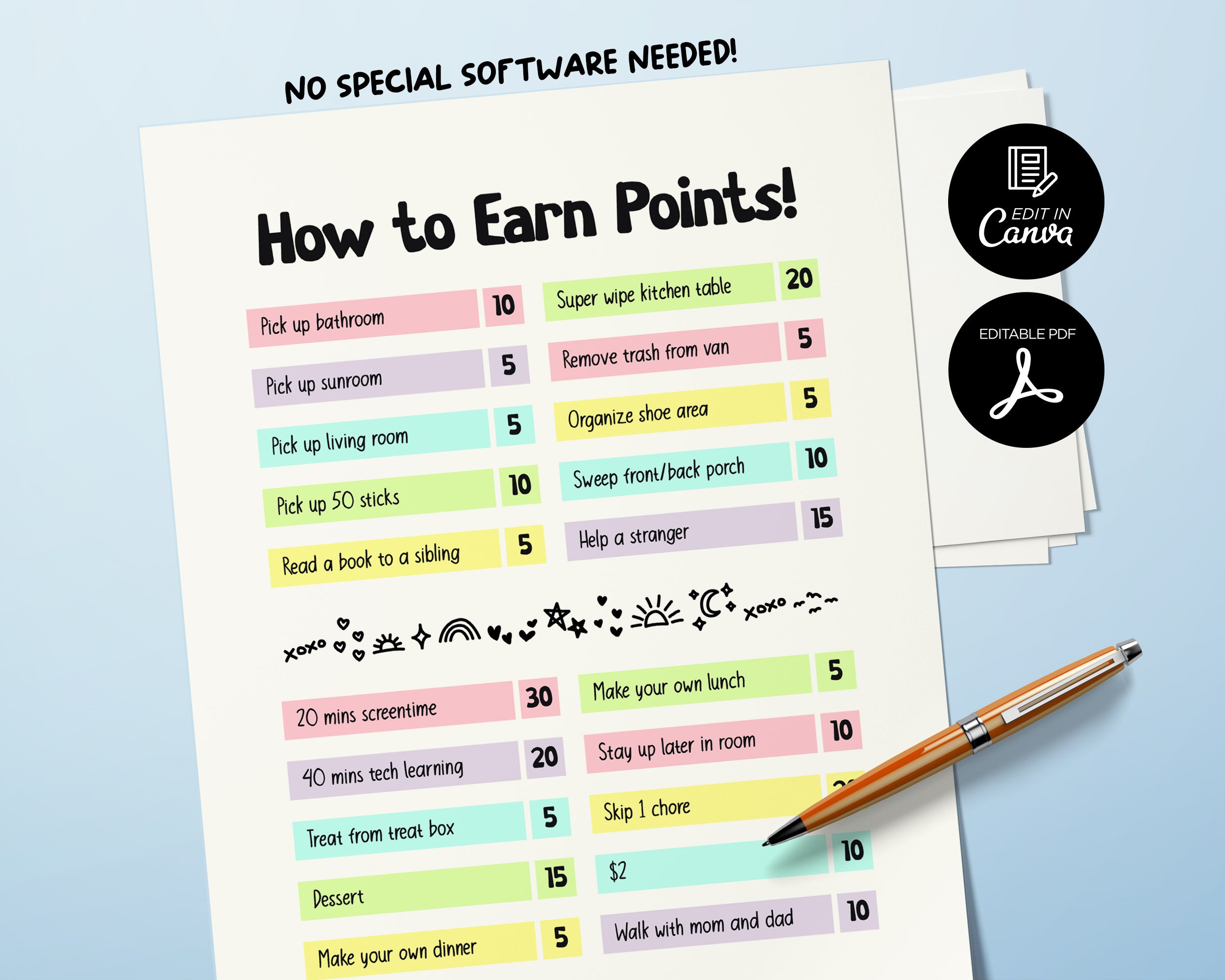 Editable How to Earn Points, Points Reward System, Reward Chart for ...