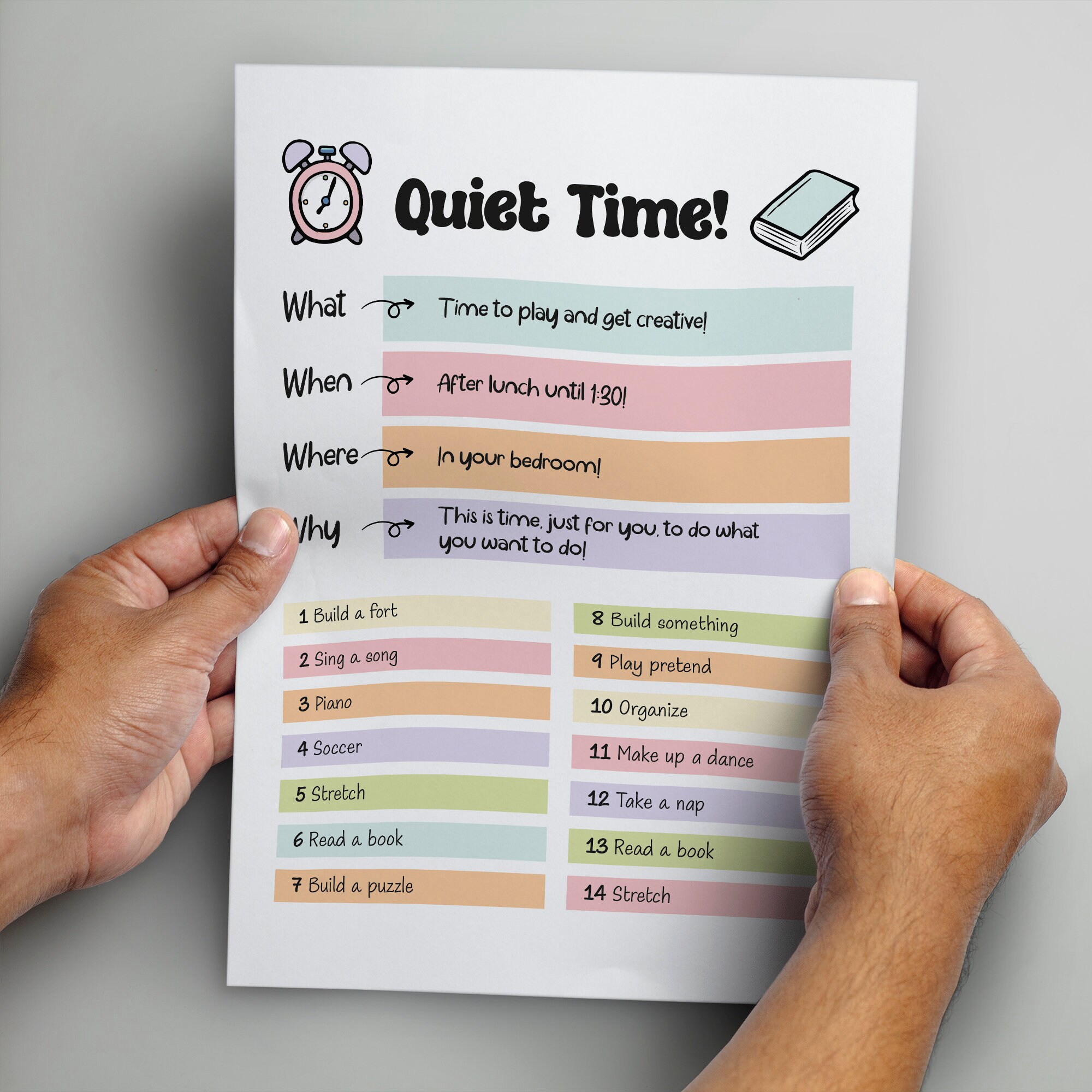 Quiet Time Chart for Kids, Daily Schedule Idea, Editable Daily ...