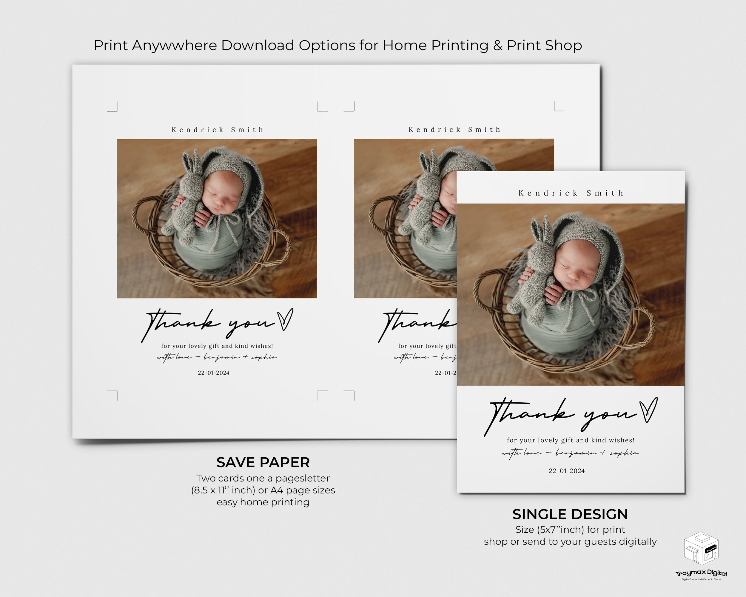 Photo Thank You Card for Newborn Baby With Name, Personalized Baby ...