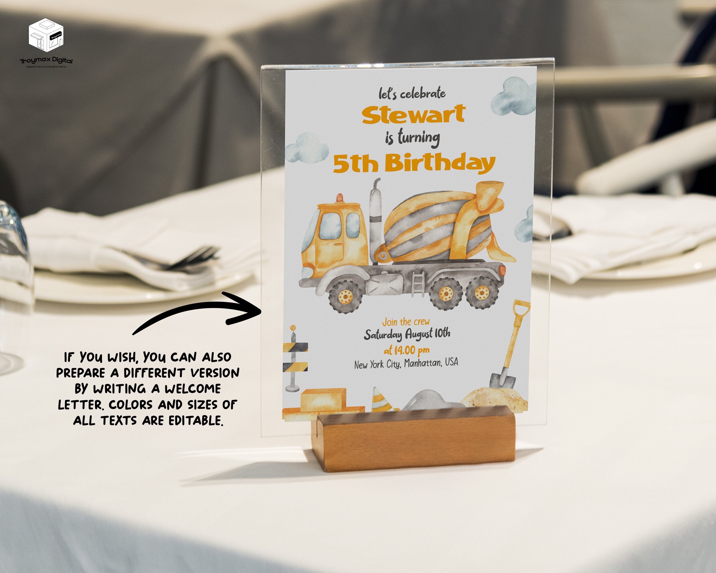 Printable Truck Machines Birthday Invitation for Kids, Editable ...