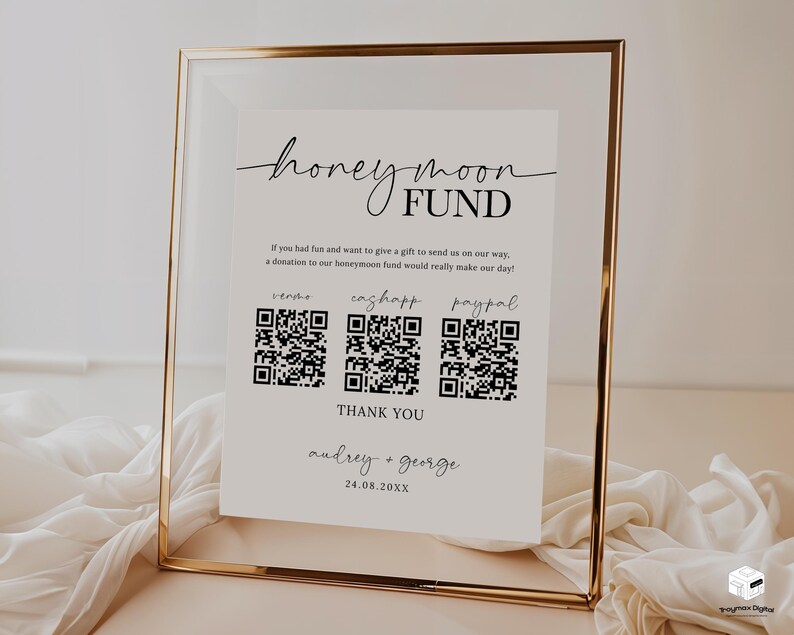 Honeymoon Fund QR Code Sign Template, Custom Honeymoon Sign, Wedding ...