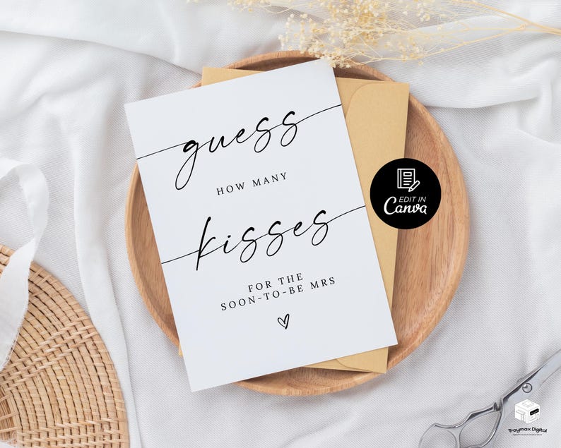 Guess How Many Kisses for the Mrs Sign, Minimalist Fun Bridal Shower ...