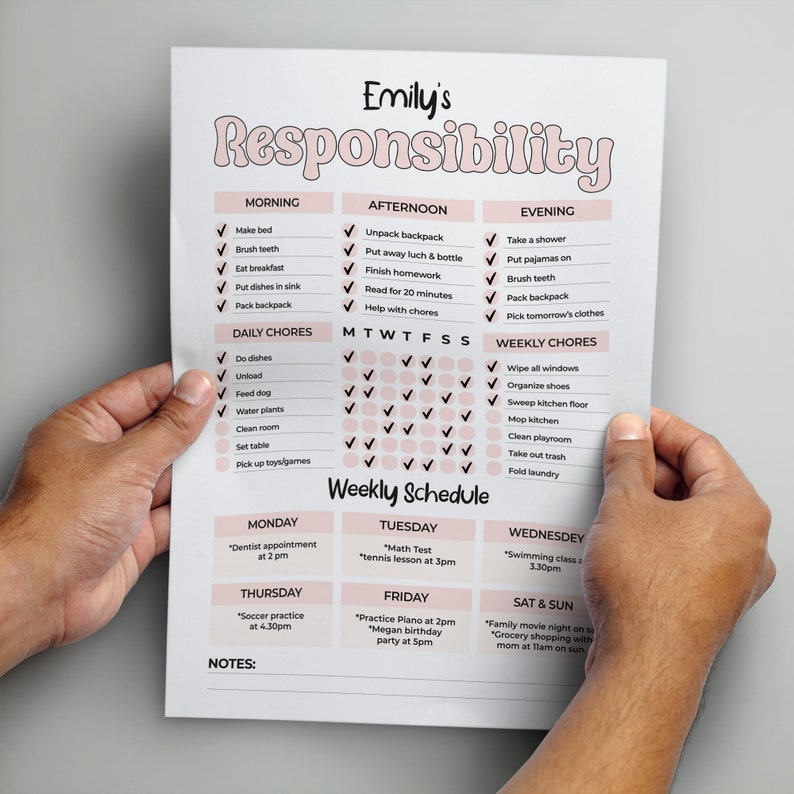 Editable Responsibility Chore Chart for Kids, Daily Weekly Schedule ...