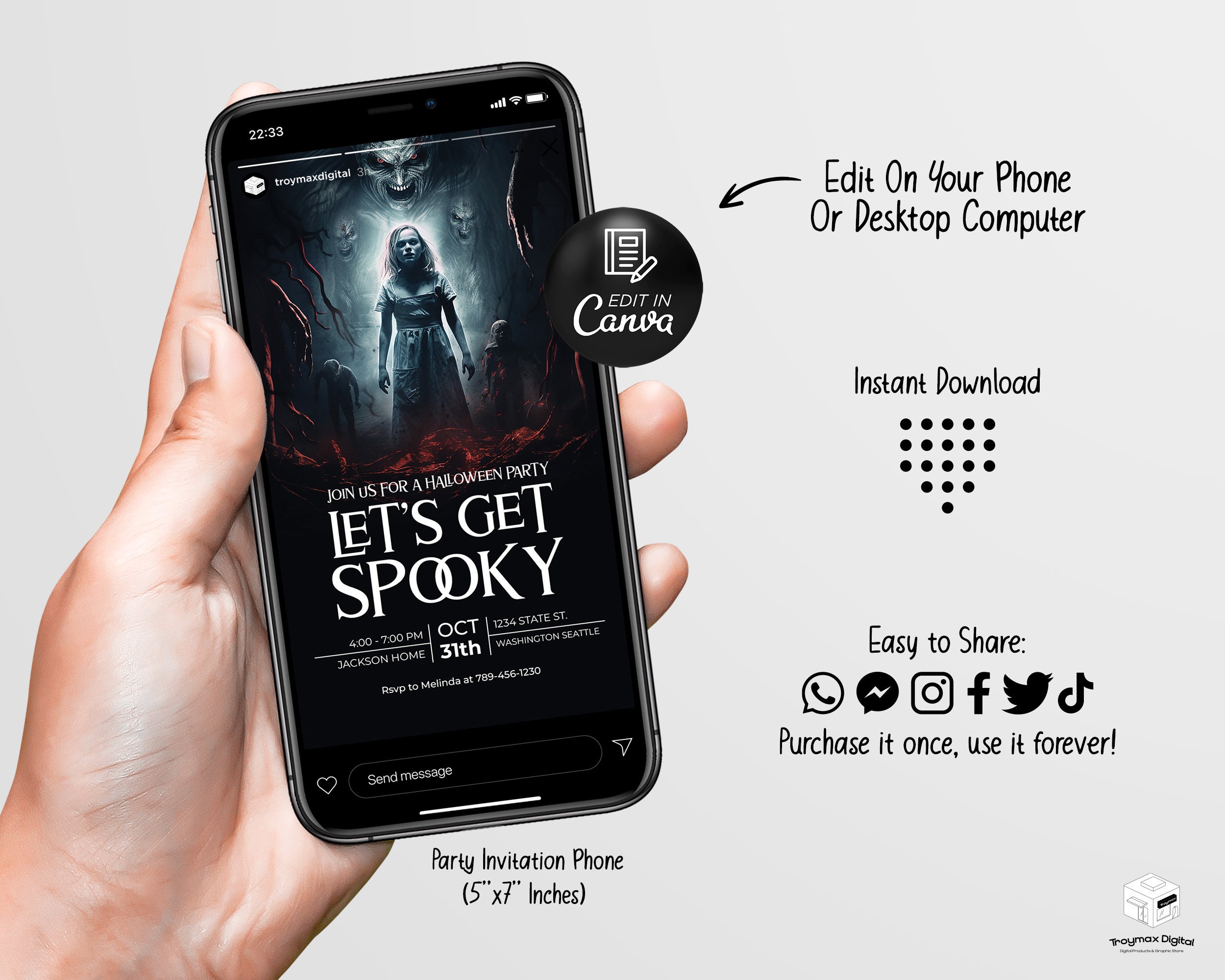 Editable Scary Party Invite Template, Exorcist Party, Halloween Phone ...