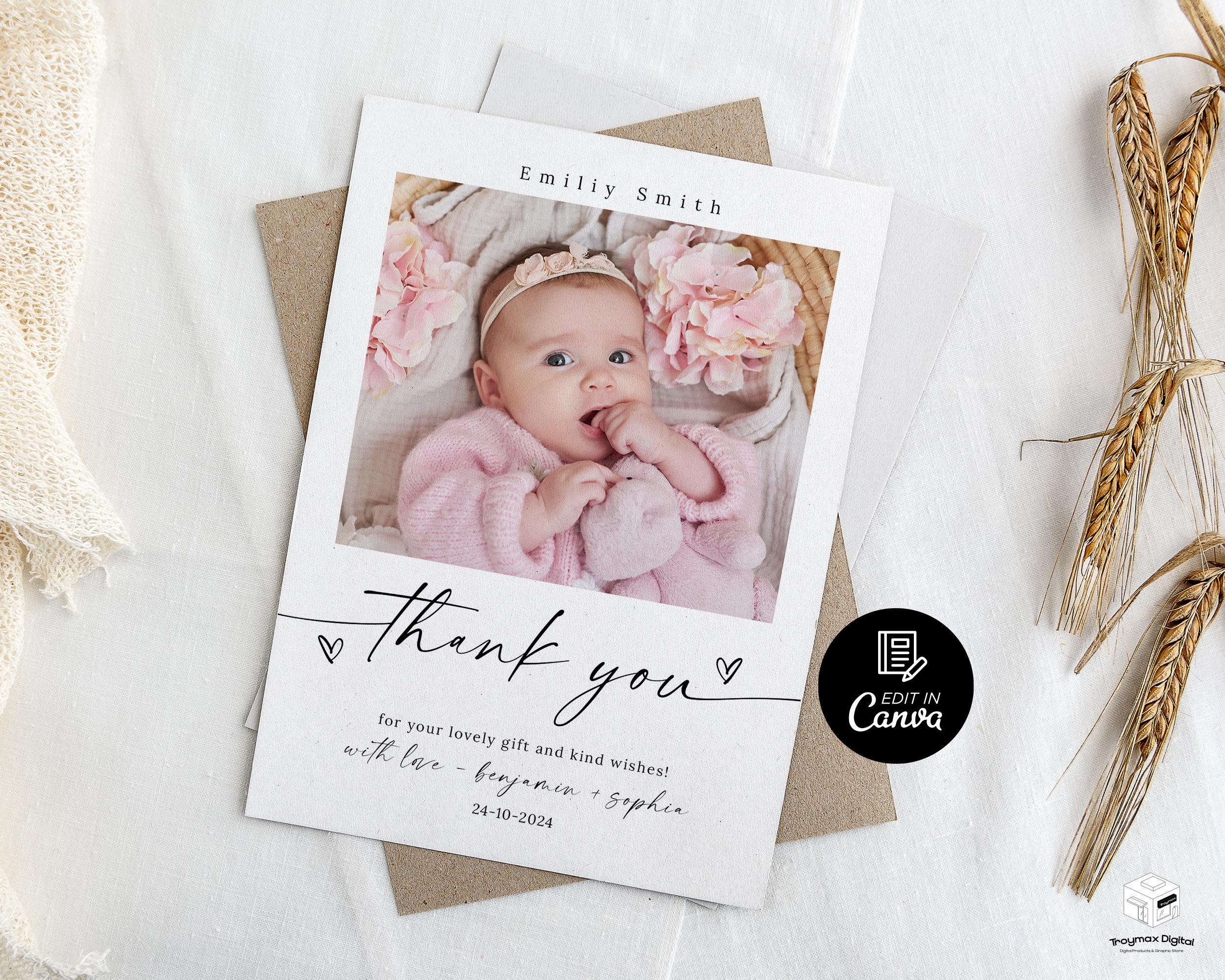 Newborn Thank You Card, Baby Thank You Card, Birth Announcement Photo ...