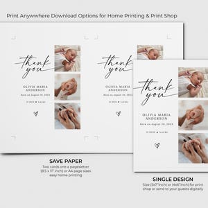 Photo Thank You Card for Newborn Baby With Name, Birth Card ...