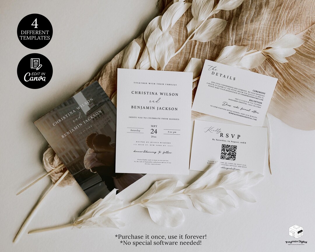 Wedding Invite Suite, RSVP Card With QR Code, Minimal Wedding ...