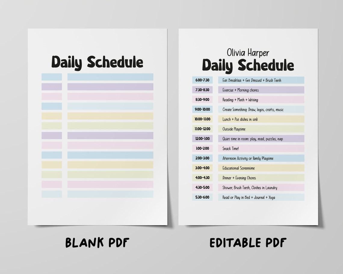 Editable Daily Schedule for Kids, Printable Daily Planner for Kids ...