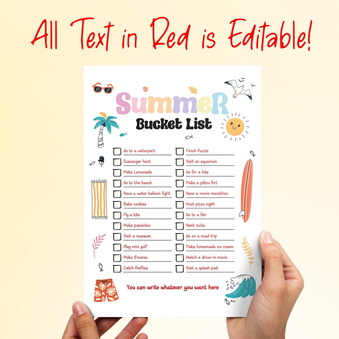 Summer Bucket List for Kids, Chart for Kids Editable, Summer Rules ...