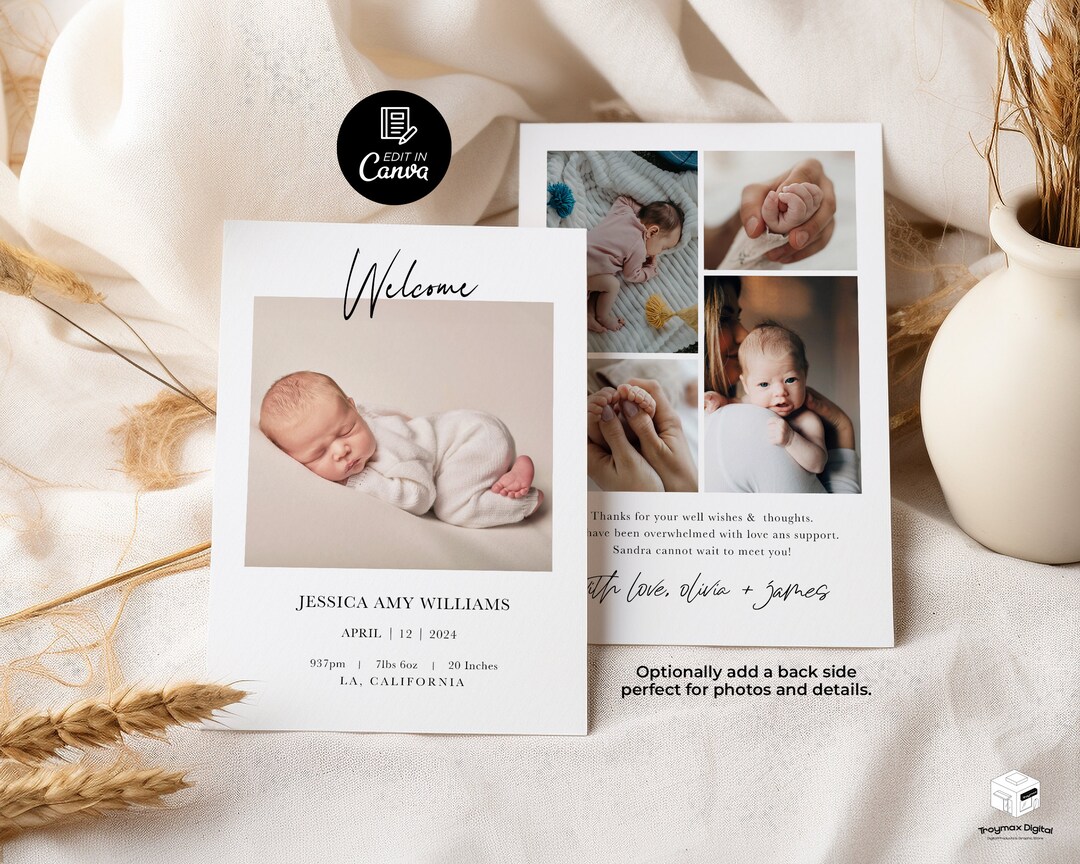 Custom Baby Photo Name Design, Printable Birth Postcard for Family ...