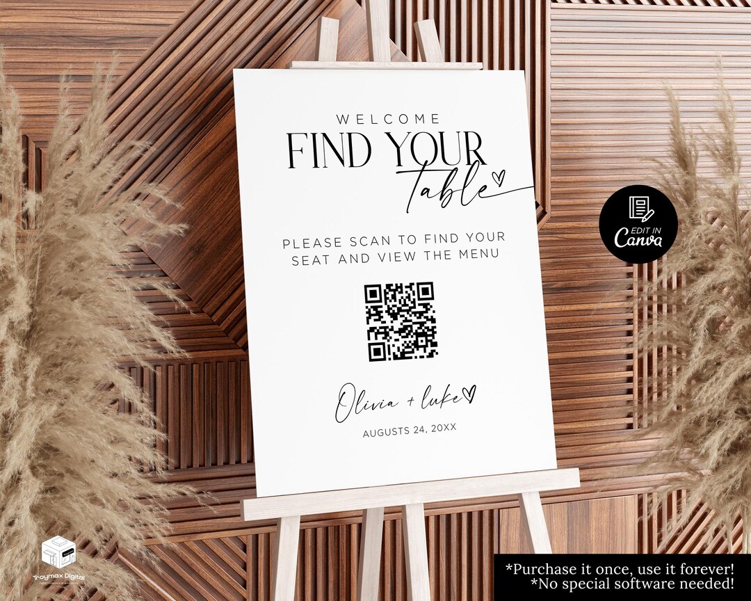 QR Code Wedding Seating Chart Sign, Modern Digital Seating Chart Plan ...