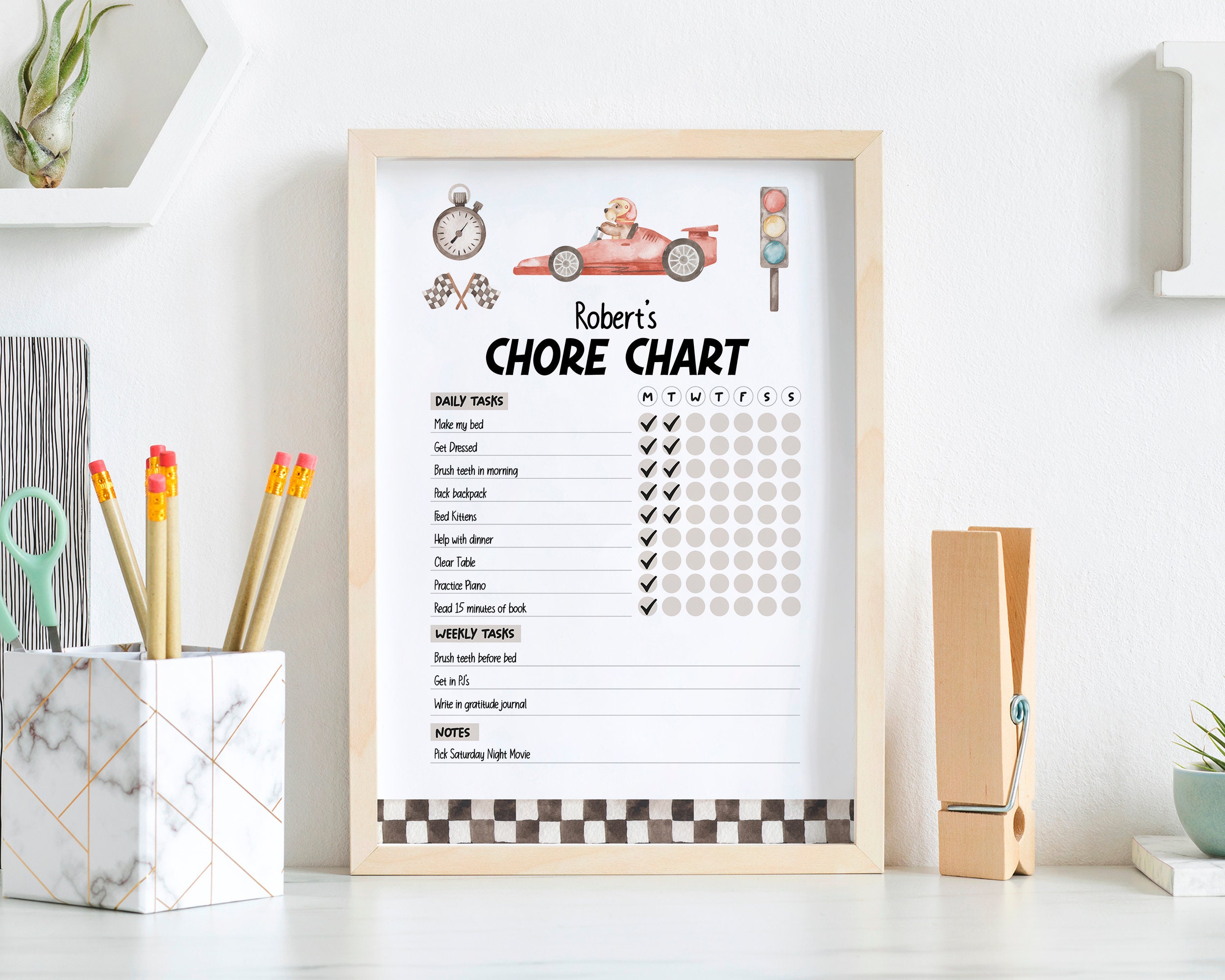 Editable Daily Chore Chart, Cute Racing Car Theme Behavior Chart for ...