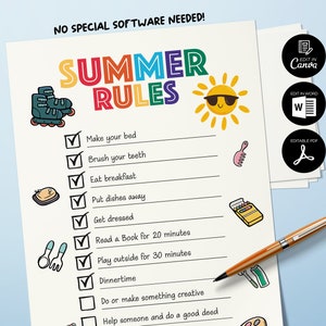 Summer Rules for Kids, Chart for Kids Editable, Summer Rules Editable ...