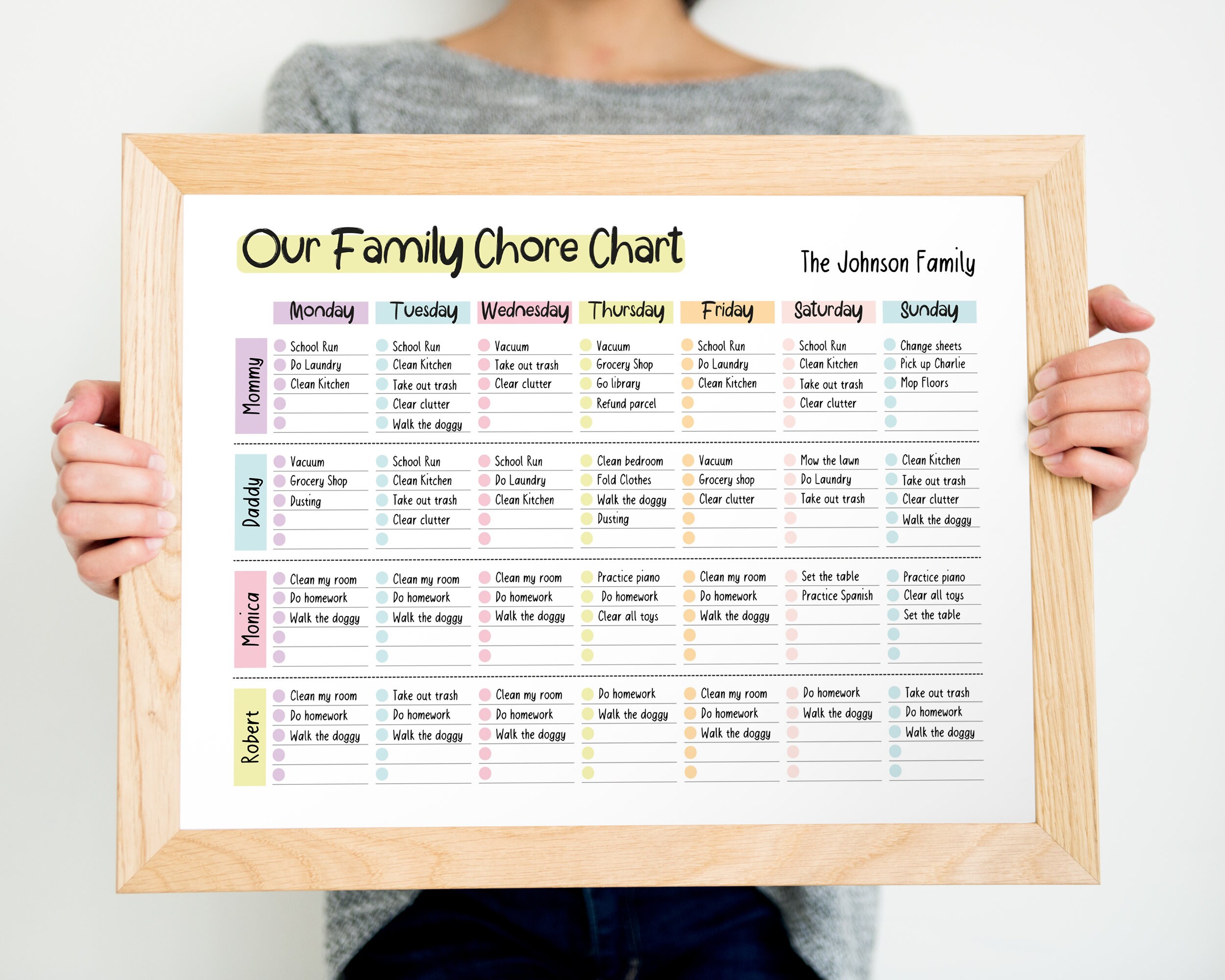 Family Chore Chart Printable, Family Cleaning Schedule, Colorful Family ...
